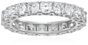 amazon essentials platinum-plated sterling silver infinite elements cubic zirconia asscher-cut eternity band ring, size 6, (previously amazon collection)