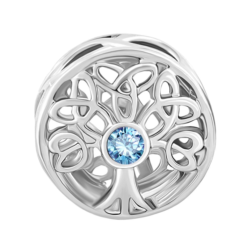 LuckyJewelry Family Tree of Life Jan-Dec Birthstone Celtic Knot Charm Beads for Bracelets (March-Light Blue)