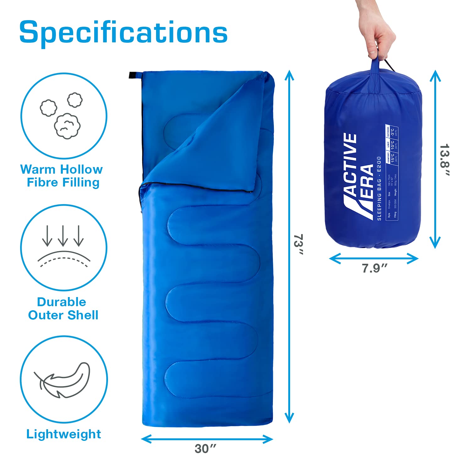 Active Era Ultra Lightweight Sleeping Bag Indoor & Outdoor - Compact, Ultralight Sleeping Bag for Warm Weather - Sleeping Bag for Camping, Warm Weather, Sleepovers, Fishing, Outdoor Camping and Hiking