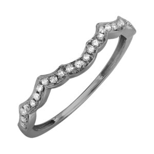 dazzlingrock collection 0.10 carat (ctw) black rhodium plated 10k diamond wedding contour band 1/10 ct, white gold, size 6.5