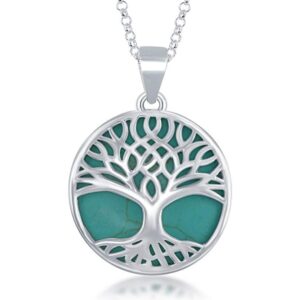 sterling silver turquoise stone abalone mother of pearl necklaces for women - tree of life necklace - unique pendant necklaces - fine jewelry gifts for women (turquoise)