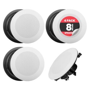 pyle 8” 4 bluetooth flush mount - in-wall in-ceiling 2-way speaker system quick connections changeable round/square grill polypropylene cone & tweeter stereo sound 4 ch amplifier 250 watt - pdicbt286