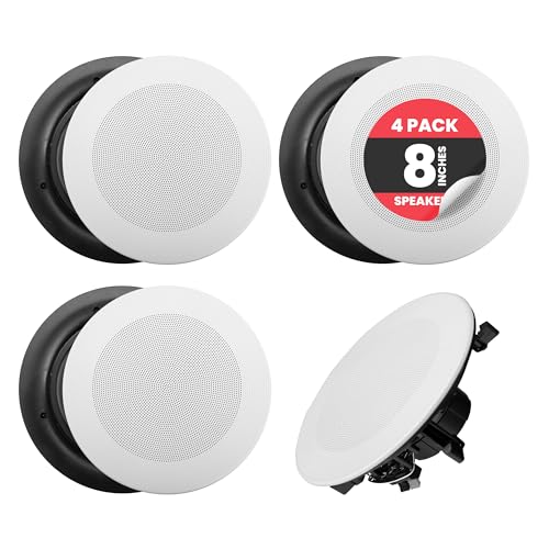 Pyle 8” 4 Bluetooth Flush Mount - In-wall In-ceiling 2-Way Speaker System Quick Connections Changeable Round/Square Grill Polypropylene Cone & Tweeter Stereo Sound 4 Ch Amplifier 250 Watt - PDICBT286