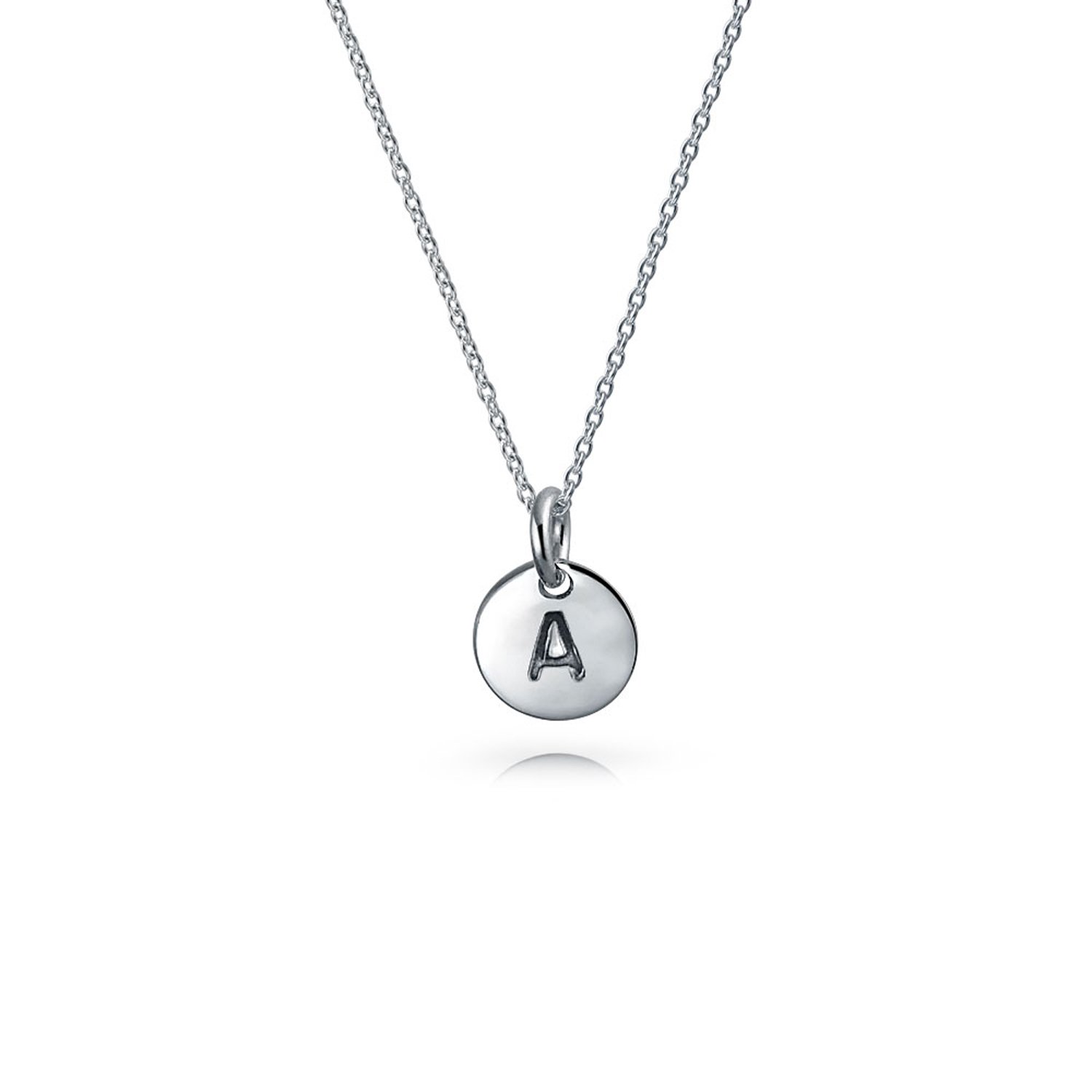 Tiny Minimalist ABC Round Disc Block Letter Alphabet A Initial Pendant Necklace For Teen For Women .925 Sterling Silver