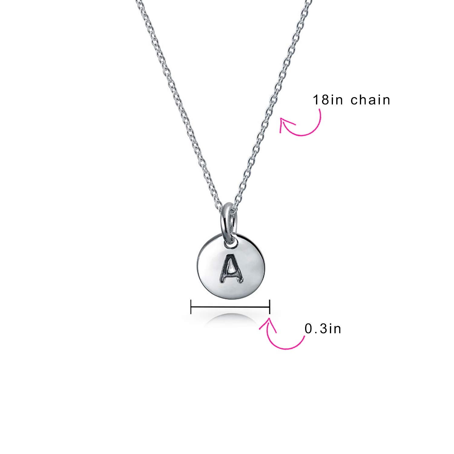 Tiny Minimalist ABC Round Disc Block Letter Alphabet A Initial Pendant Necklace For Teen For Women .925 Sterling Silver