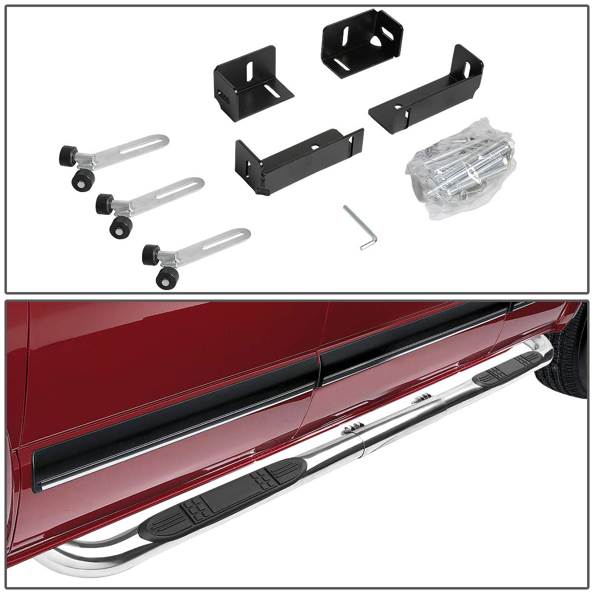 DNA MOTORING STEPB-3-UNI-SS Chrome 3" Side Step Nerf Bar Running Board Replacement Compatible with 00-11 Suburban/Tahoe/Yukon 1500 2500