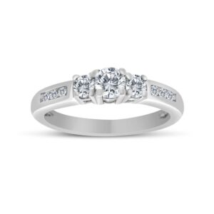 1/2ctw diamond three stone ring with side stones in 10k white gold (h-i, i2-i3)