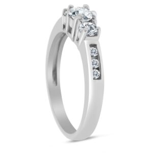 1/2ctw Diamond Three Stone Ring With Side Stones in 10k White Gold (H-I, I2-I3)