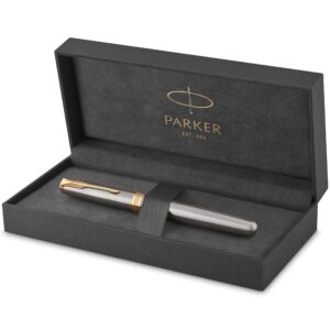 parker sonnet fountain pen, stainless steel with gold trim, fine nib (1931504)