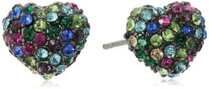 betsey johnson pave mixed multi-colored stone heart stud earrings