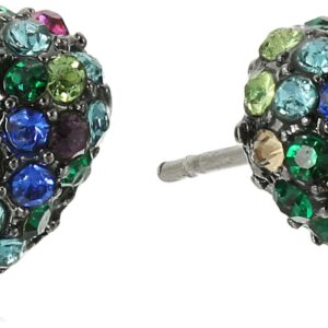 Betsey Johnson Pave Mixed Multi-Colored Stone Heart Stud Earrings