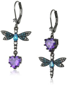 betsey johnson cz & butterfly double mismatch drop earring