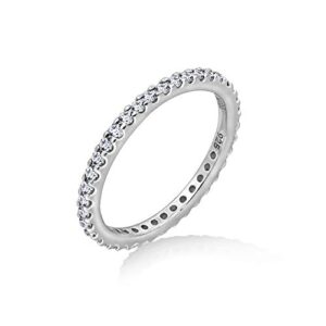 amazon essentials platinum-plated sterling silver infinite elements cubic zirconia clear round cut eternity band ring, size 7, (previously amazon collection)