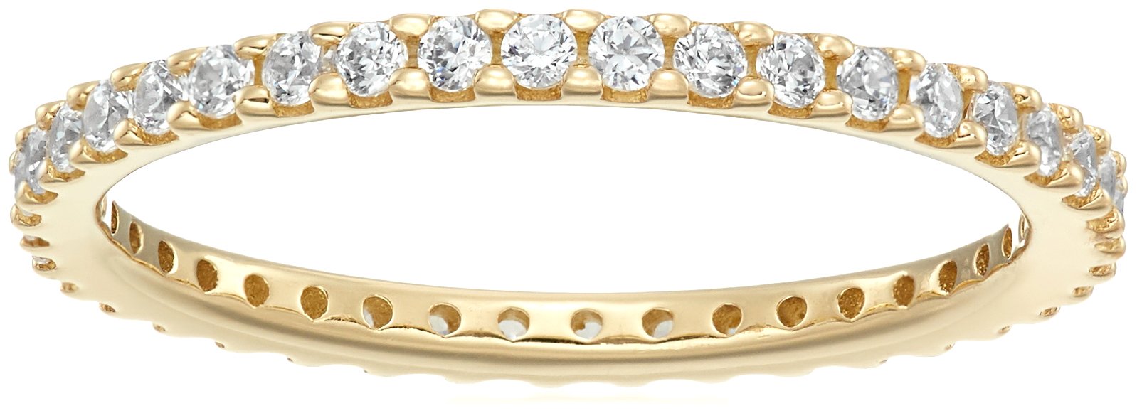 Amazon Essentials Yellow Gold-Plated Sterling Silver Infinite Elements Cubic Zirconia Clear Round Cut Eternity Band Ring, Size 8 (previously Amazon Collection)