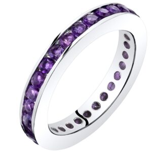 peora amethyst classic eternity ring band for women 925 sterling silver, genuine gemstone birthstone, 1 carat total, 3mm width, size 8