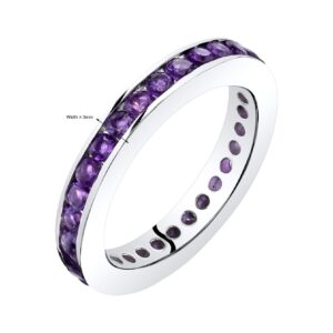 PEORA Amethyst Classic Eternity Ring Band for Women 925 Sterling Silver, Genuine Gemstone Birthstone, 1 Carat total, 3mm width, Size 8