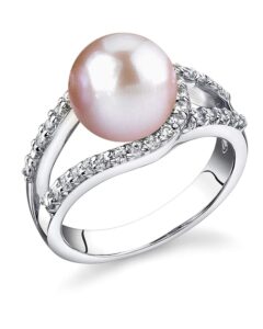 the pearl source freshwater cultured pearl ring for women, tessa ring in pink with sterling silver and crystals