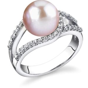 The Pearl Source Freshwater Cultured Pearl Ring for Women, Tessa Ring in Pink with Sterling Silver and Crystals