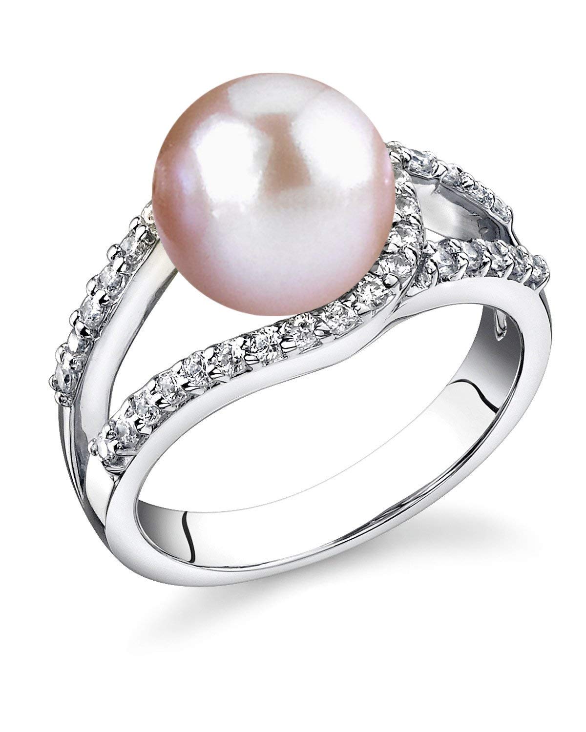 The Pearl Source Freshwater Cultured Pearl Ring for Women, Tessa Ring in Pink with Sterling Silver and Crystals