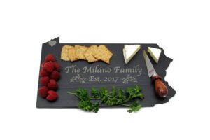 custom pennsylvania black slate cutting board, serving tray, or cheese board- personalized with laser engraving