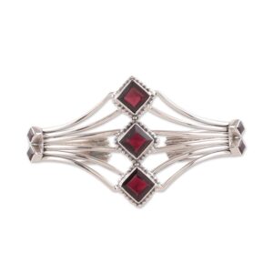 novica artisan handmade garnet cuff bracelet modern sterling silver faceted red india aurora birthstone [6.25 in l (end to end) x 1.5 in w] ' glamour'