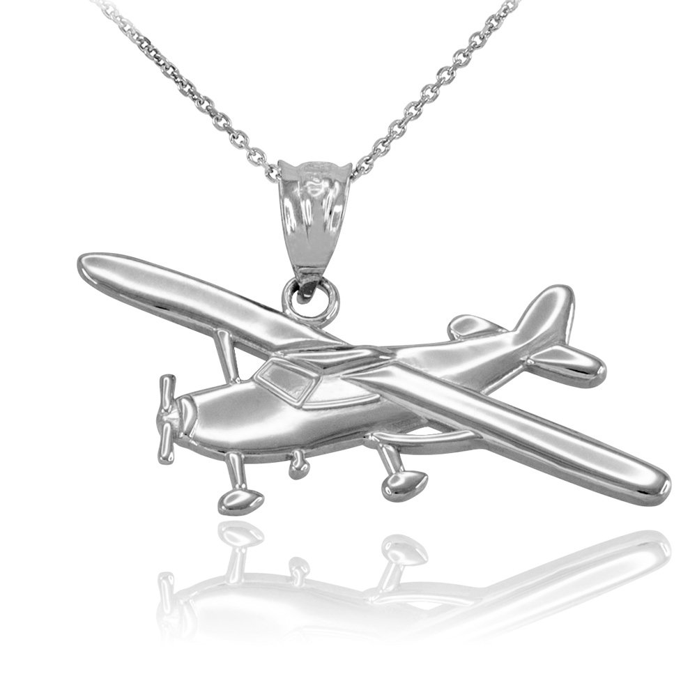 Polished 925 Sterling Silver Airplane Aircraft Pendant Necklace, 16"