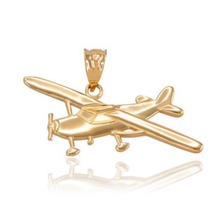 polished 14k yellow gold airplane aircraft charm pendant