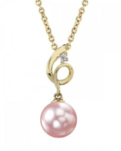 the pearl source 14k gold 10-11mm round pink freshwater cultured pearl & diamond symphony pendant necklace for women