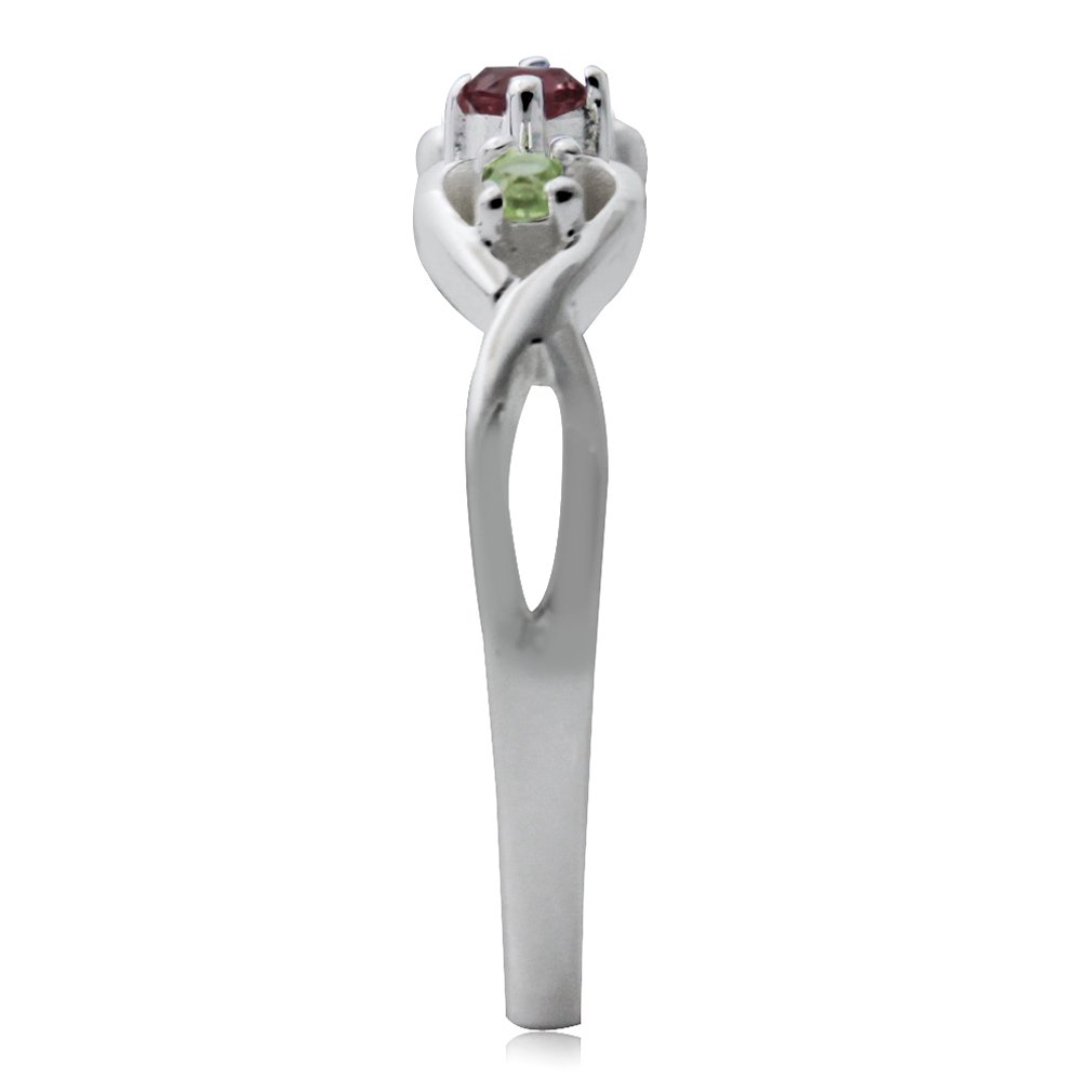 Silvershake Petite Natural Pink Tourmaline and Peridot 925 Sterling Silver Twin Heart Ring Size 7.5