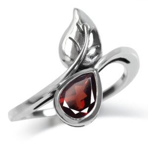 silvershake 1ct. natural garnet 925 sterling silver bypass leaf solitaire ring size 9