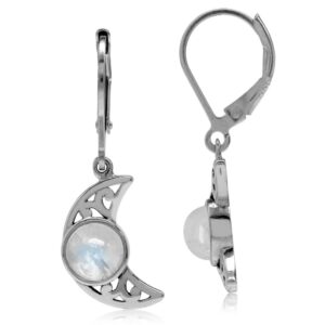 silvershake natural moonstone 925 sterling silver filigree crescent moon leverback dangle earrings