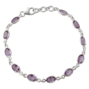 novica artisan handmade amethyst tennis bracelet indian .925 sterling silver purple style ultra violet birthstone 'romantic violet'