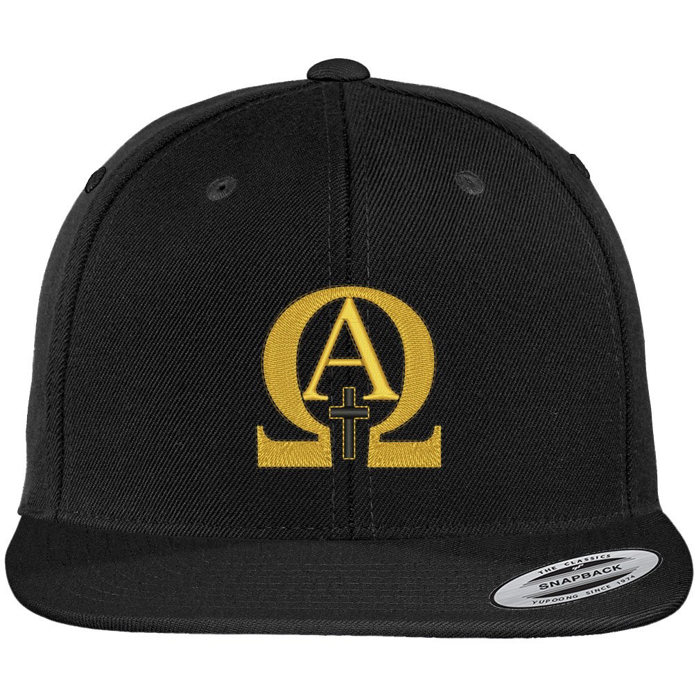 Trendy Apparel Shop FLEXFIT ORIGINAL Alpha Omega Embroidered Flat Bill Snapback Cap - Black