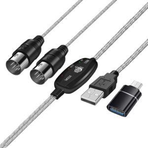 tnp midi cable set to usb with type c adapter 2 in 1 midi piano usb cord from pc to keyboard, synthesizer, electronic drum, electric blow pipe, 16 channels for windows, mac, and android