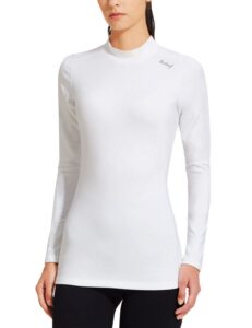 baleaf thermal long sleeve running shirt women workout tops gym clothes mock neck fleece hiking skiing base layer for winter cold weather white s