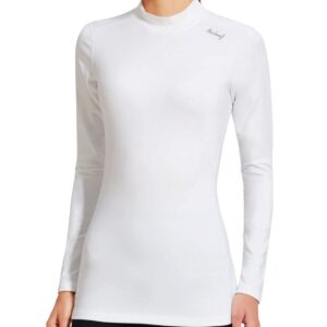 BALEAF Thermal Long Sleeve Running Shirt Women Workout Tops Gym Clothes Mock Neck Fleece Hiking Skiing Base Layer for Winter Cold Weather White S