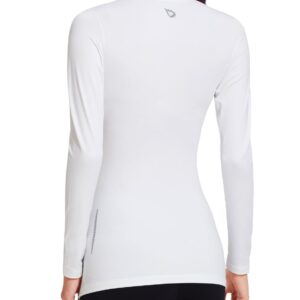 BALEAF Thermal Long Sleeve Running Shirt Women Workout Tops Gym Clothes Mock Neck Fleece Hiking Skiing Base Layer for Winter Cold Weather White S