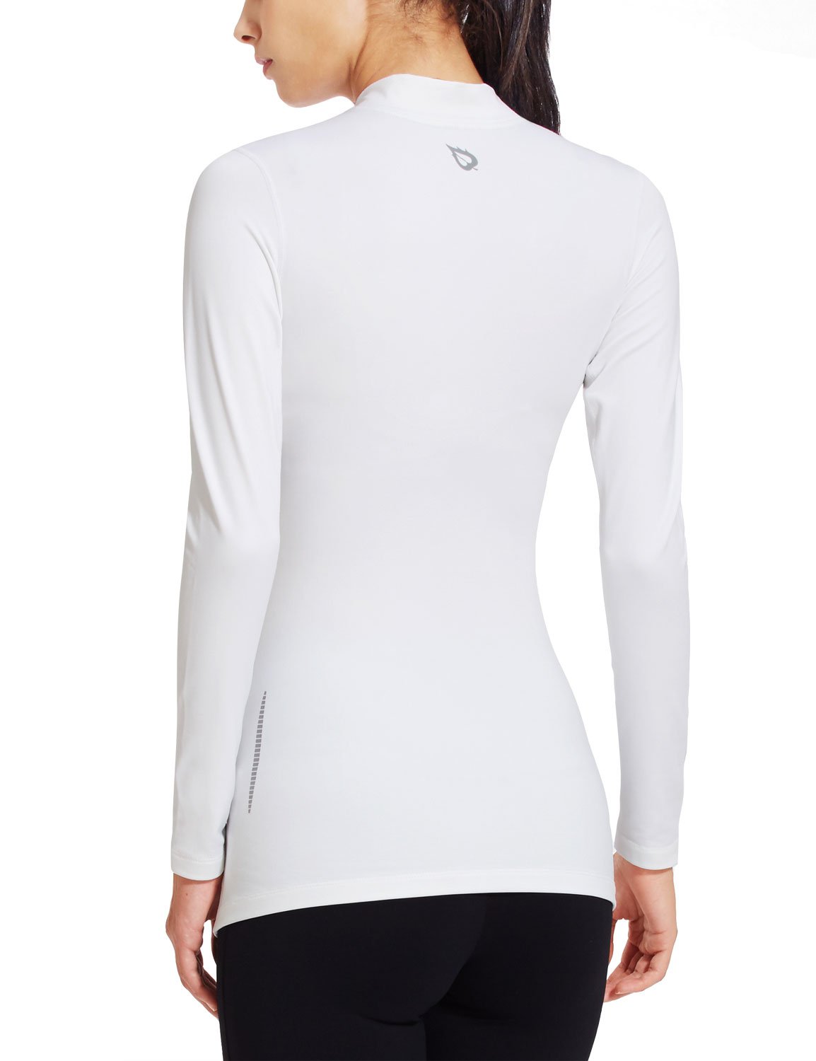 BALEAF Thermal Long Sleeve Running Shirt Women Workout Tops Gym Clothes Mock Neck Fleece Hiking Skiing Base Layer for Winter Cold Weather White S