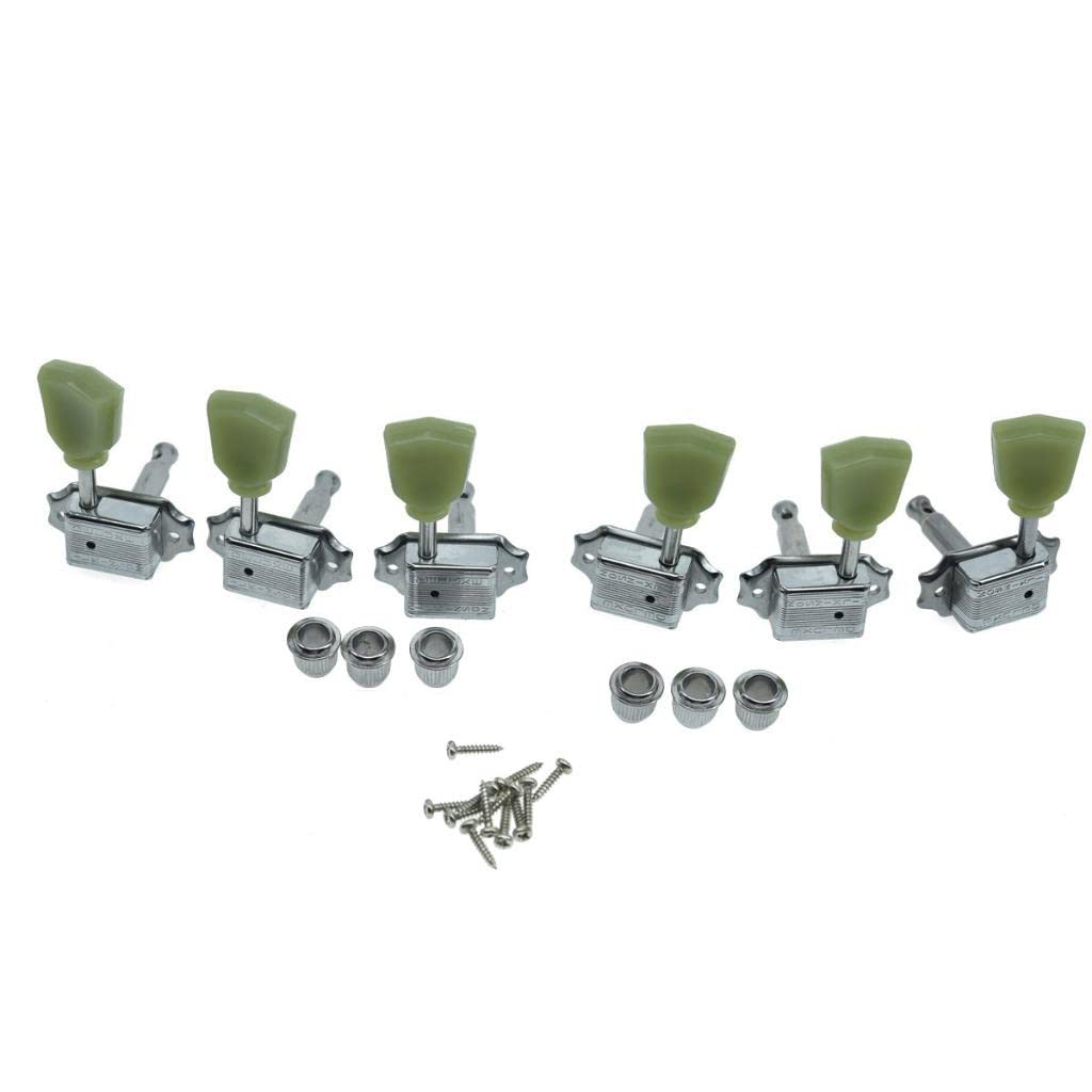 Wilkinson Chrome with Green Button 3x3 Deluxe Vintage Tuners Guitar Tuning Keys Machine Heads with Plastic Keystone Buttons for Les Paul/SG/ES