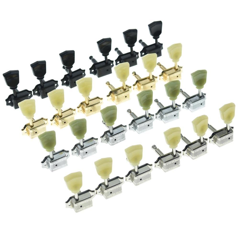 Wilkinson Chrome with Green Button 3x3 Deluxe Vintage Tuners Guitar Tuning Keys Machine Heads with Plastic Keystone Buttons for Les Paul/SG/ES