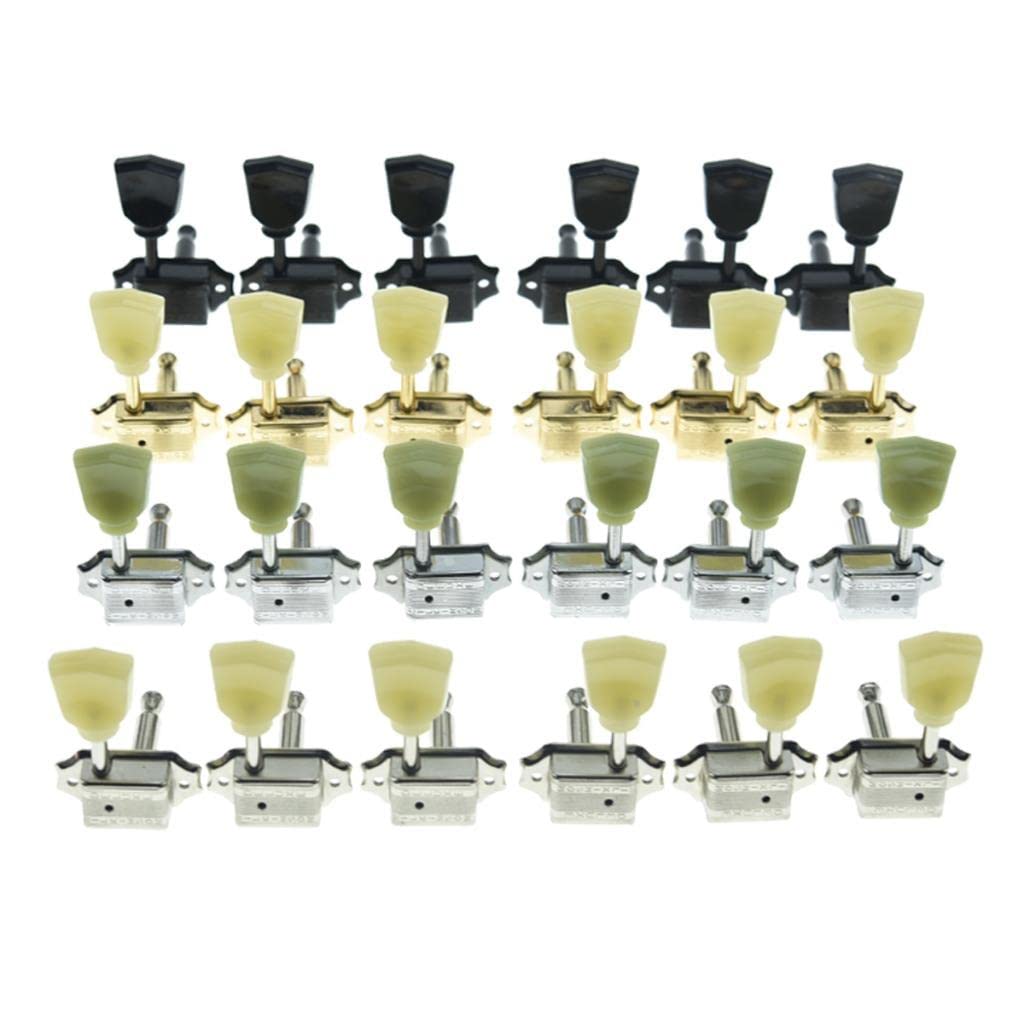 Wilkinson Chrome with Green Button 3x3 Deluxe Vintage Tuners Guitar Tuning Keys Machine Heads with Plastic Keystone Buttons for Les Paul/SG/ES