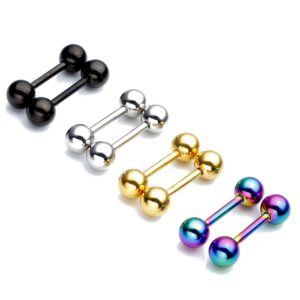 stainless steel 14g body piercing barbells silver gold black rainbow color 10mm post studs earring nipple nose tongue helix tragus cartilage labaret medusa lip eyebrow straight bar 6mm ball screw