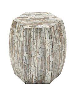 deco 79 mother of pearl shell handmade side end accent table shell mosaic hexagon end table with brown accents, side table 16" x 16" x 16", gray