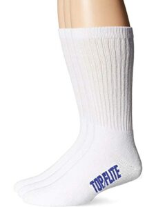 top flite mens sport full cushion crew 3 pair pack socks, white, shoe size 9-13 us