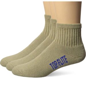 top flite men's sport full cushion quarter socks 3 pair pack, brown, large (10-13) -shoe size 9-13