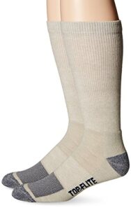 top flite men's sport half cushion crew ultra dri socks 2 pair pack, khaki, sock size:10-13/shoe size: 6-12