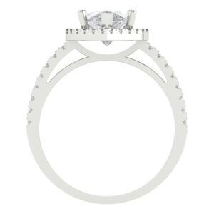 2.38 Ct Pear Cut Clear Simulated Diamond 14K White Gold Halo Solitaire with Accents Engagement Promise Bridal Ring Size 7