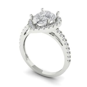 2.38 Ct Pear Cut Clear Simulated Diamond 14K White Gold Halo Solitaire with Accents Engagement Promise Bridal Ring Size 7