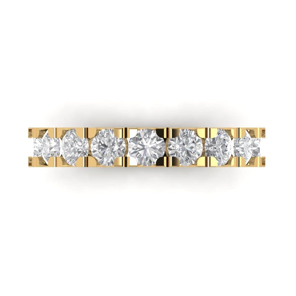 Yellow Solid 14k Gold Stackable Wedding Bridal Engagement Ring Band - Clear Simulated Diamond 1.53Ct Round Cut Sz 8.5