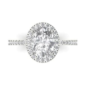 2.27 ct oval cut clear simulated diamond solid 14k white gold halo solitaire w/accents engagement promise bridal ring sz 5.75